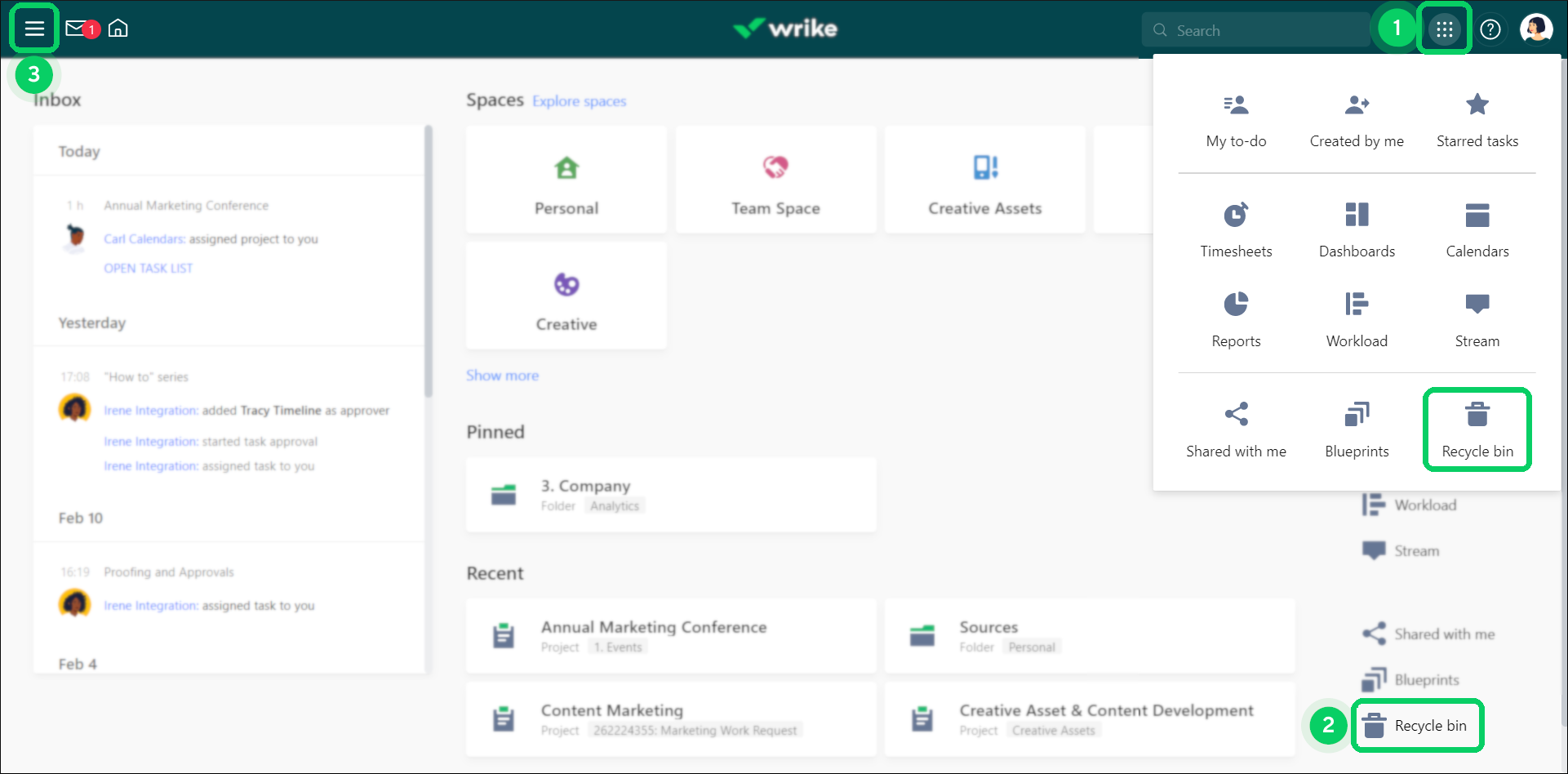 Recycle Bin in Wrike – Wrike Help Center