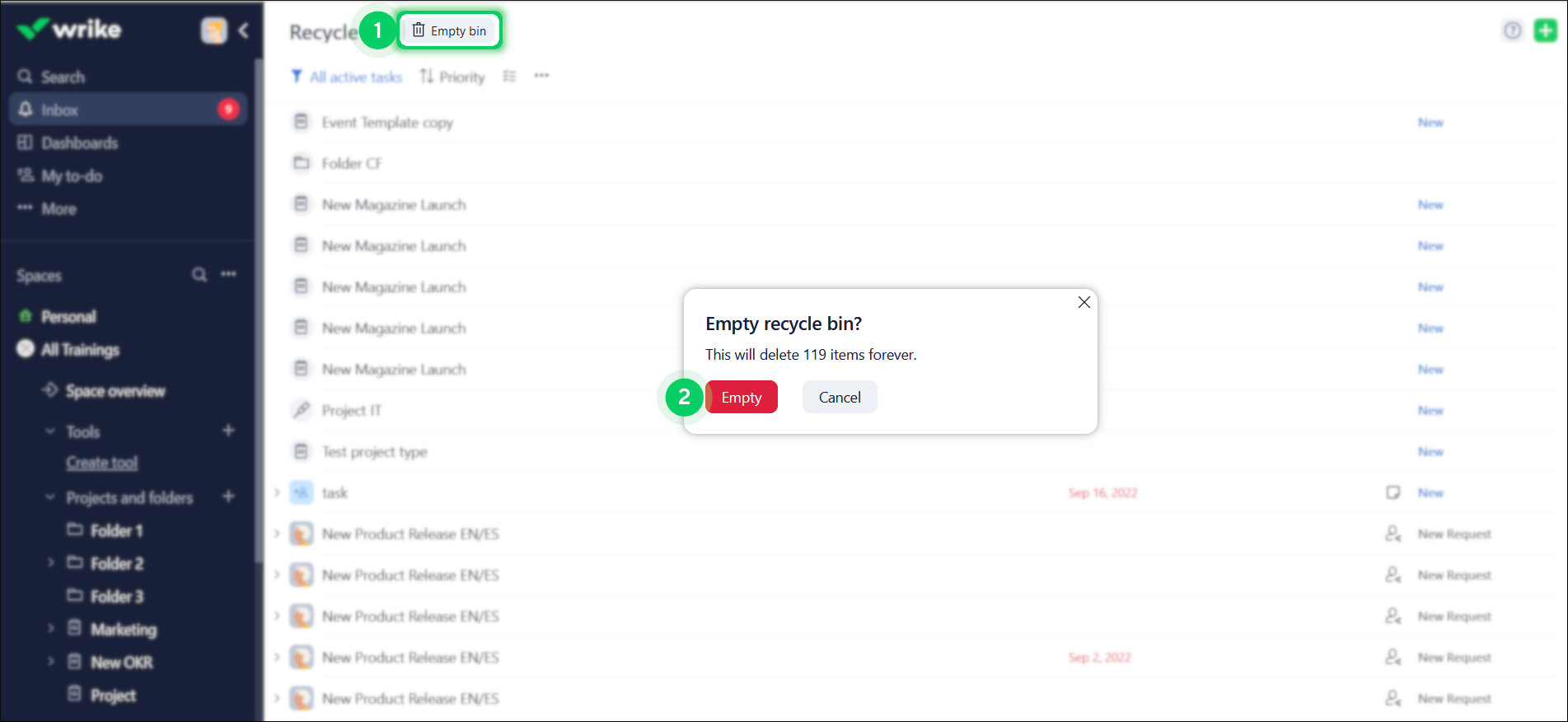 Emptying Recycle Bin – Wrike Help Center
