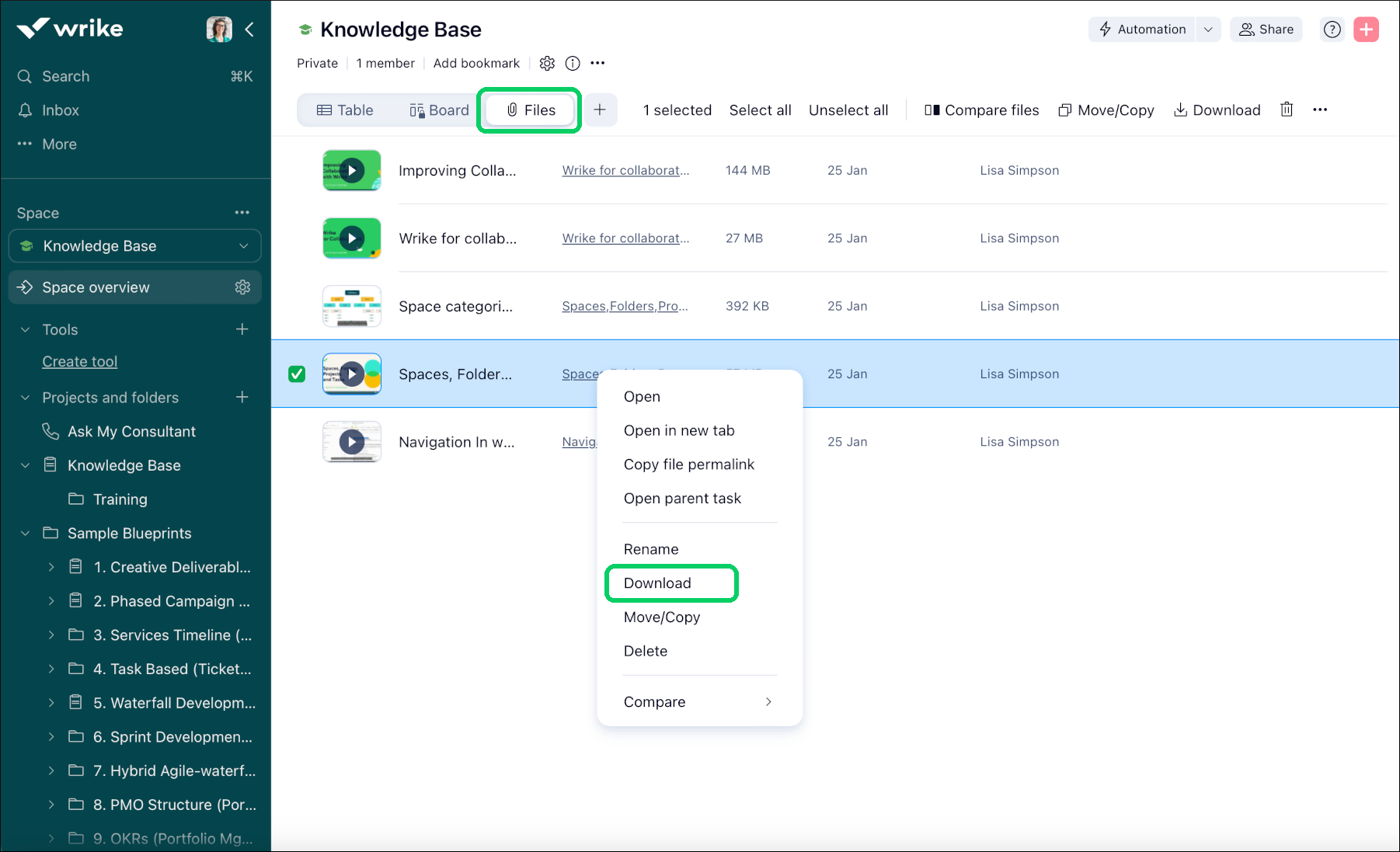 Downloading Files from File View – Wrike Help Center