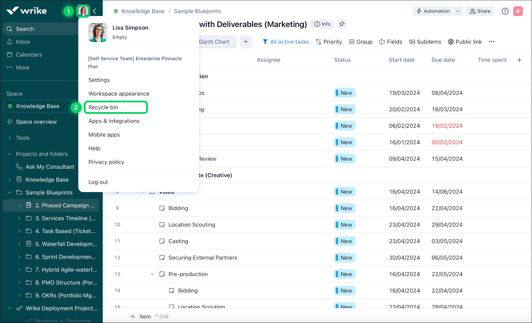 Restoring Deleted Projects – Wrike Help Center