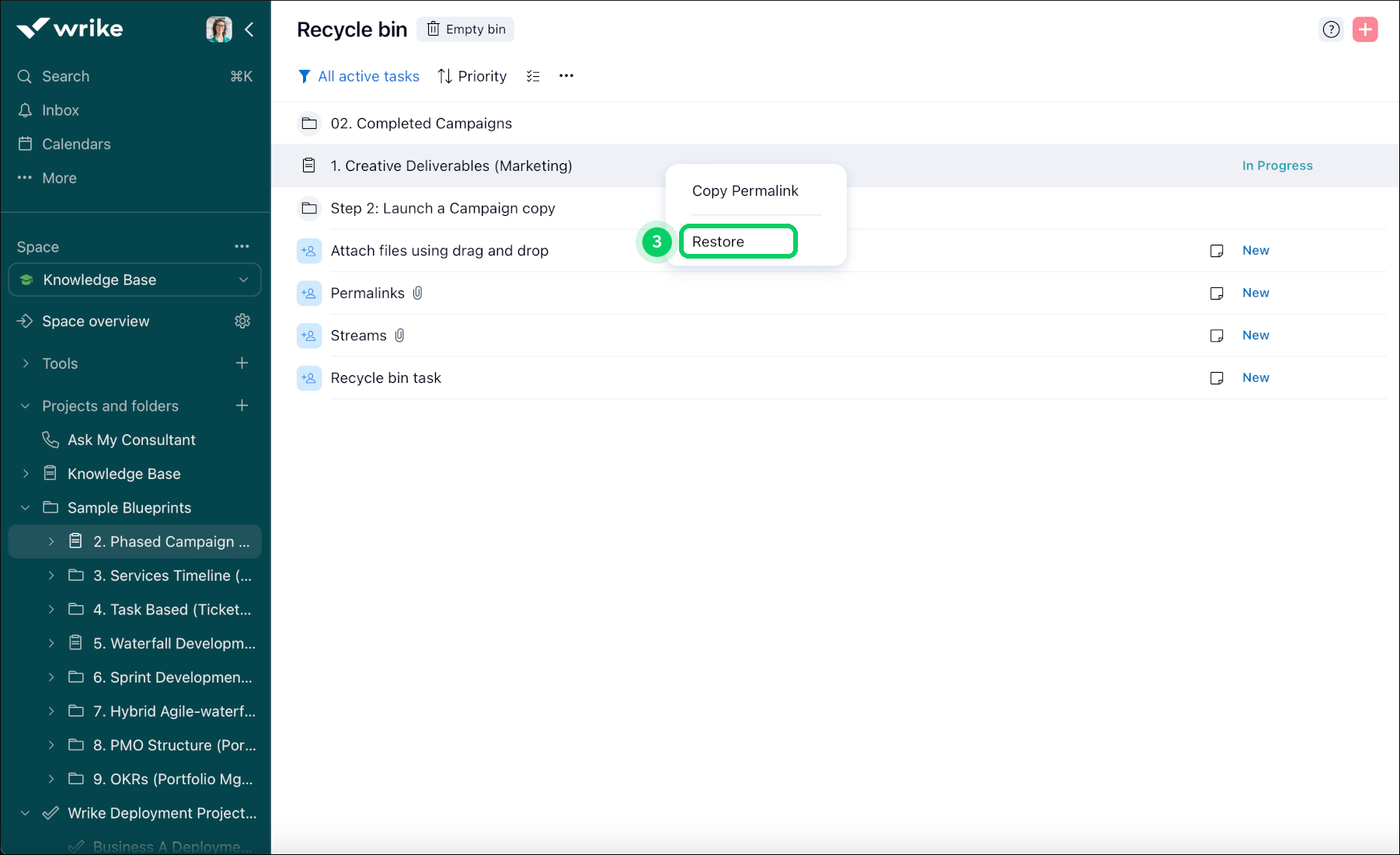 Restoring Deleted Projects – Wrike Help Center