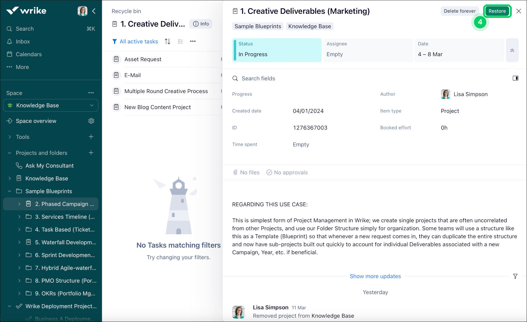 Restoring Deleted Projects – Wrike Help Center