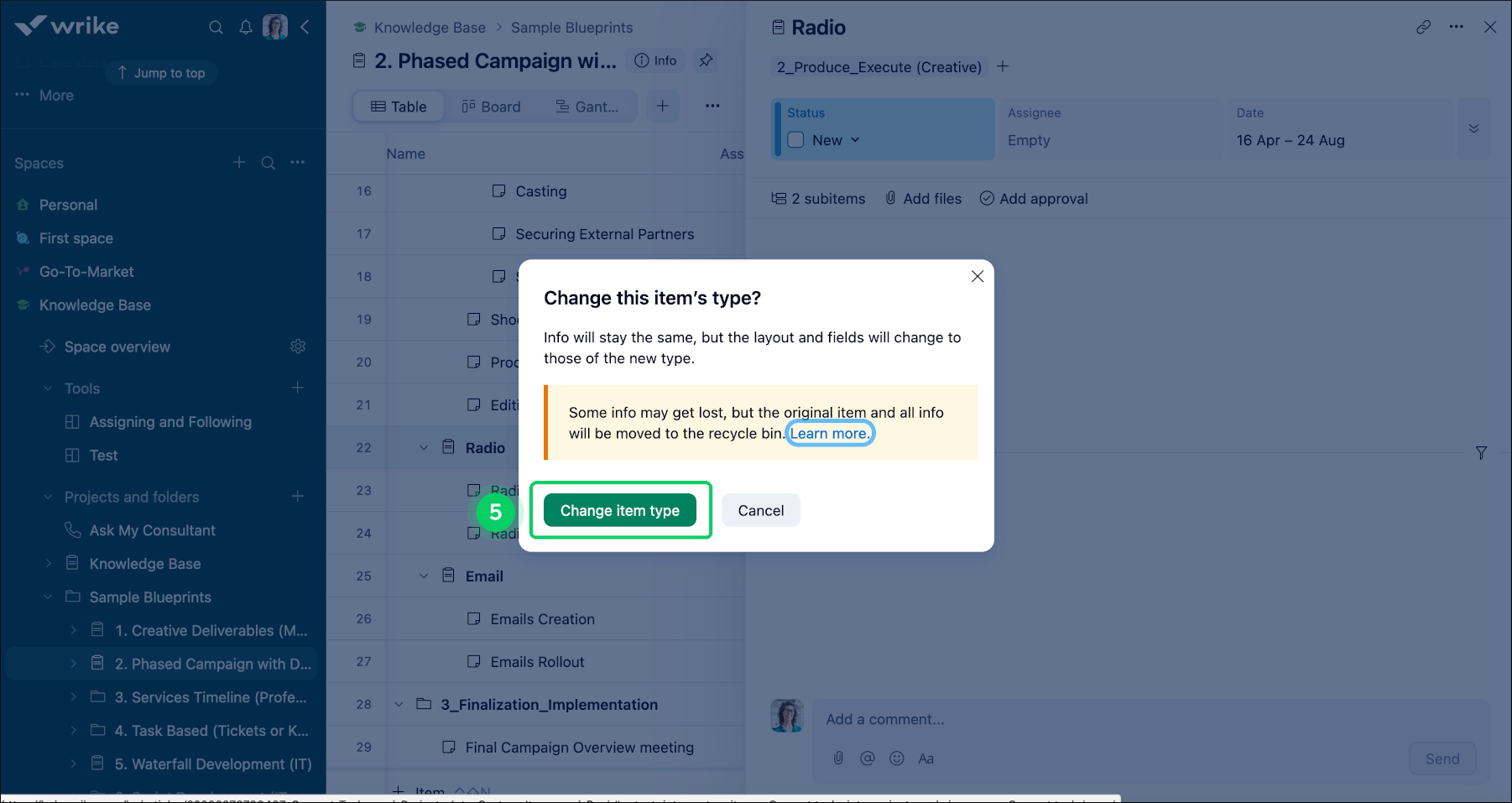 Changing Item Types – Wrike Help Center