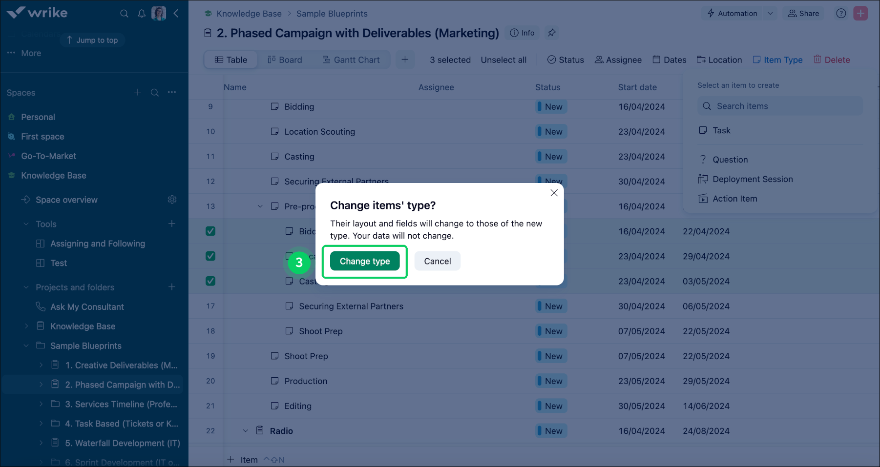 Changing Item Types – Wrike Help Center