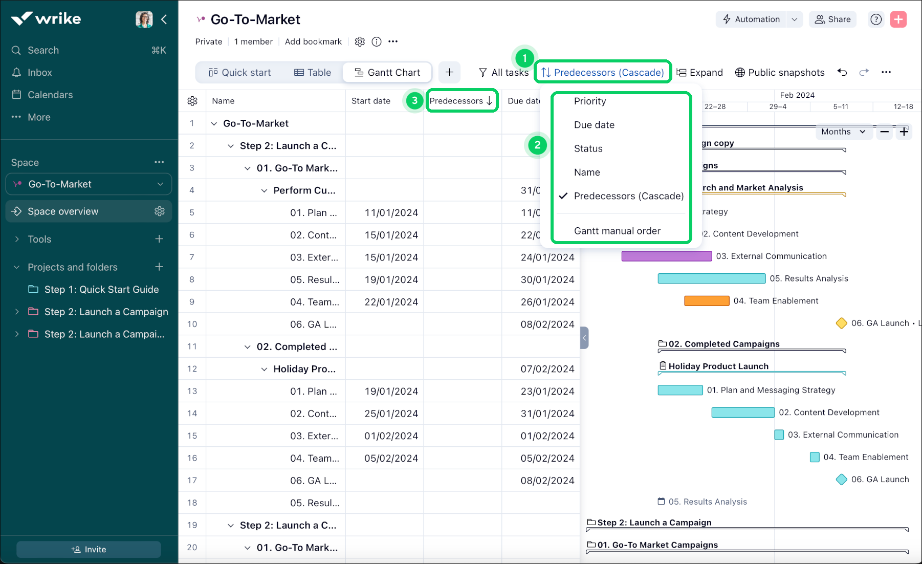 Sorting on the Gantt Chart – Wrike Help Center