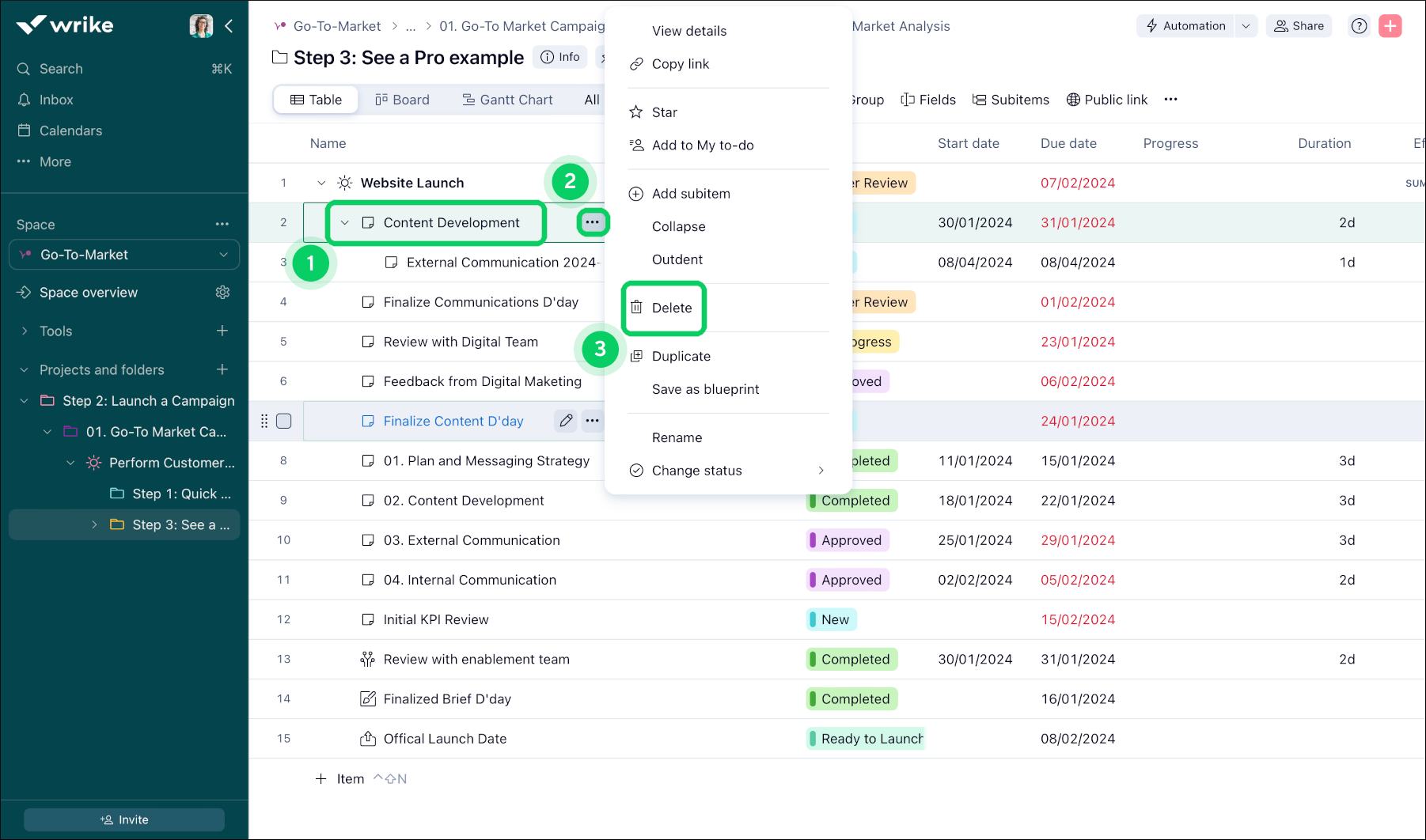 Deleting and Restoring a Task – Wrike Help Center