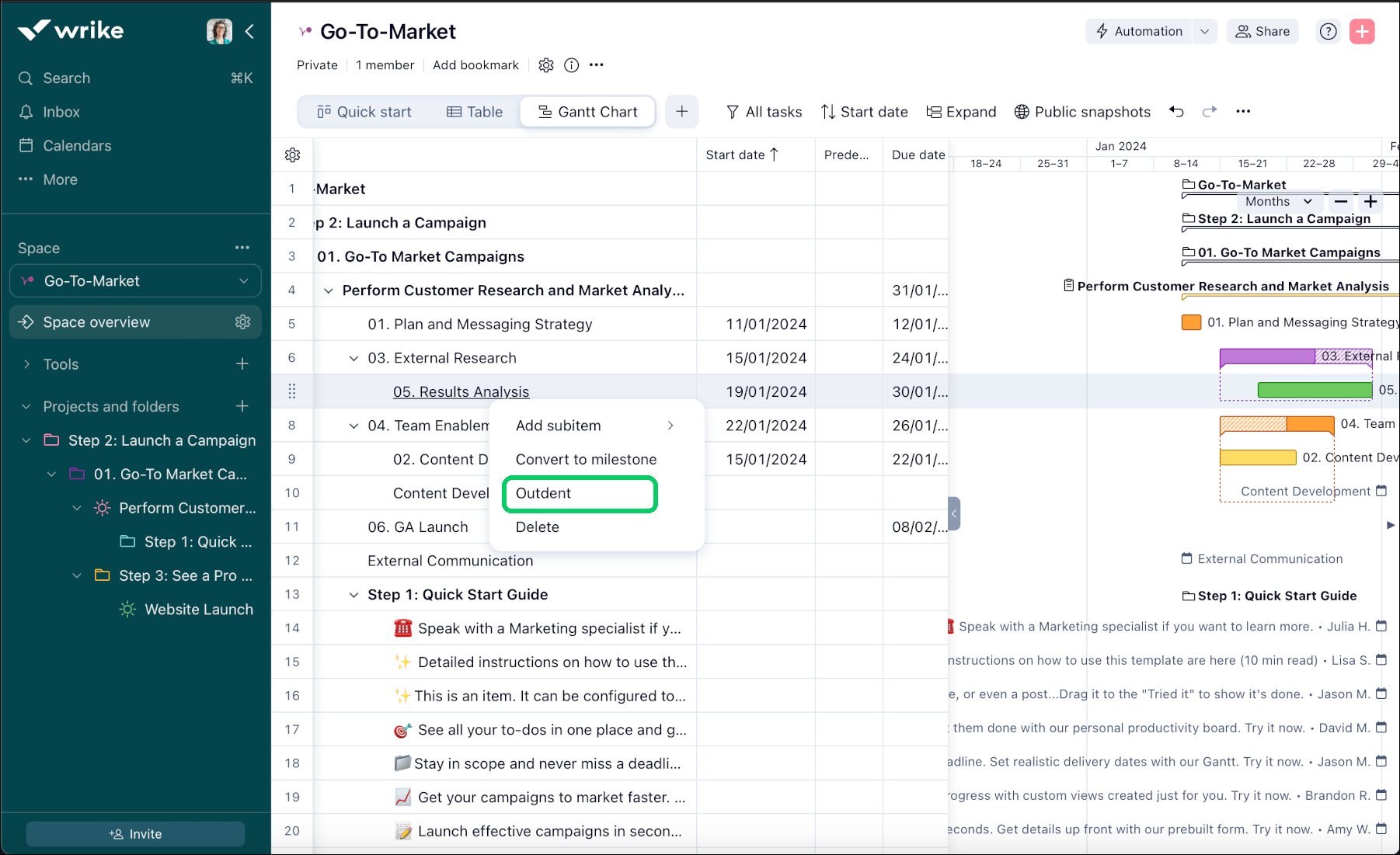 Tasks on the Gantt Chart – Wrike Help Center