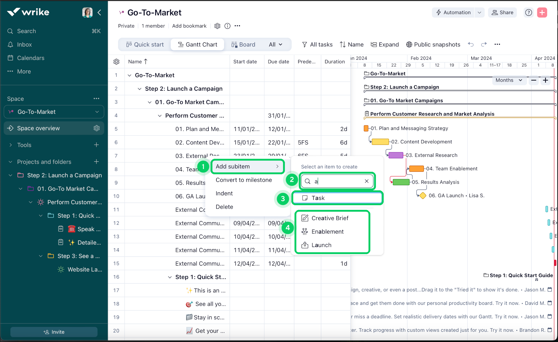 Tasks on the Gantt Chart – Wrike Help Center