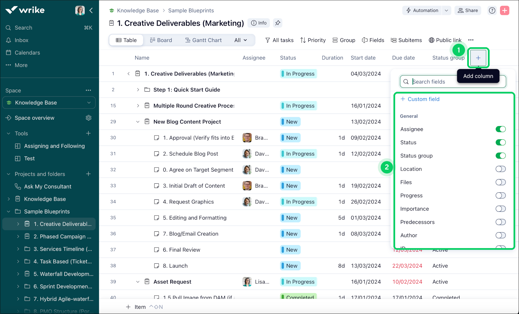 Rearranging Columns in Table View – Wrike Help Center