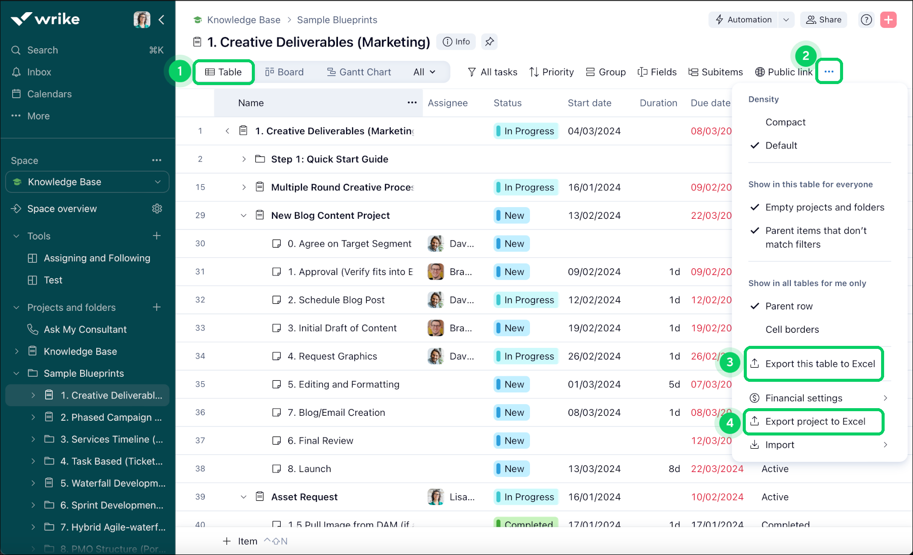 Exporting and Printing Table View – Wrike Help Center