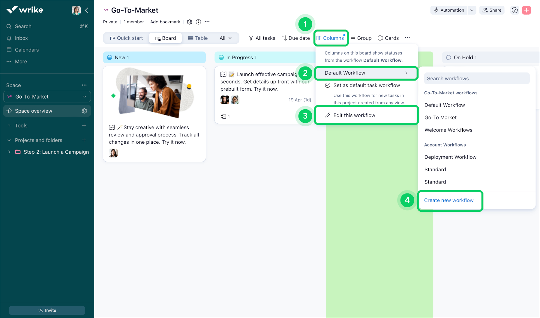 Changing the Default Workflow from Board View – Wrike Help Center Changing the Default Workflow from Board View – Wrike Help Center