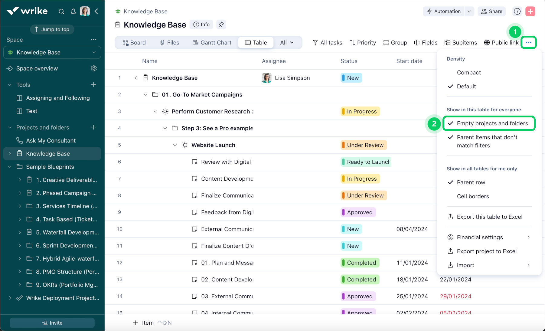 Table View in Wrike – Wrike Help Center