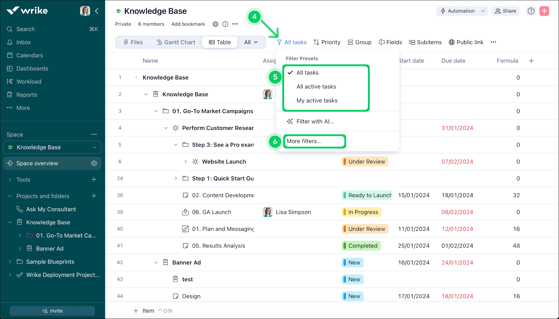 Table View in Wrike – Wrike Help Center