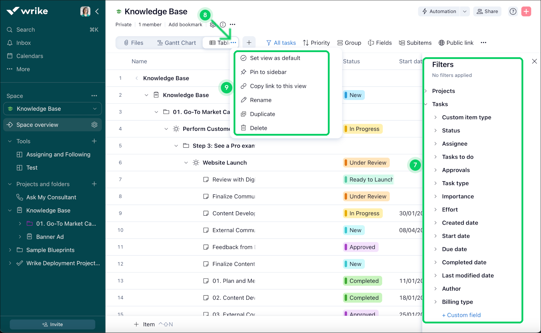 Table View in Wrike – Wrike Help Center