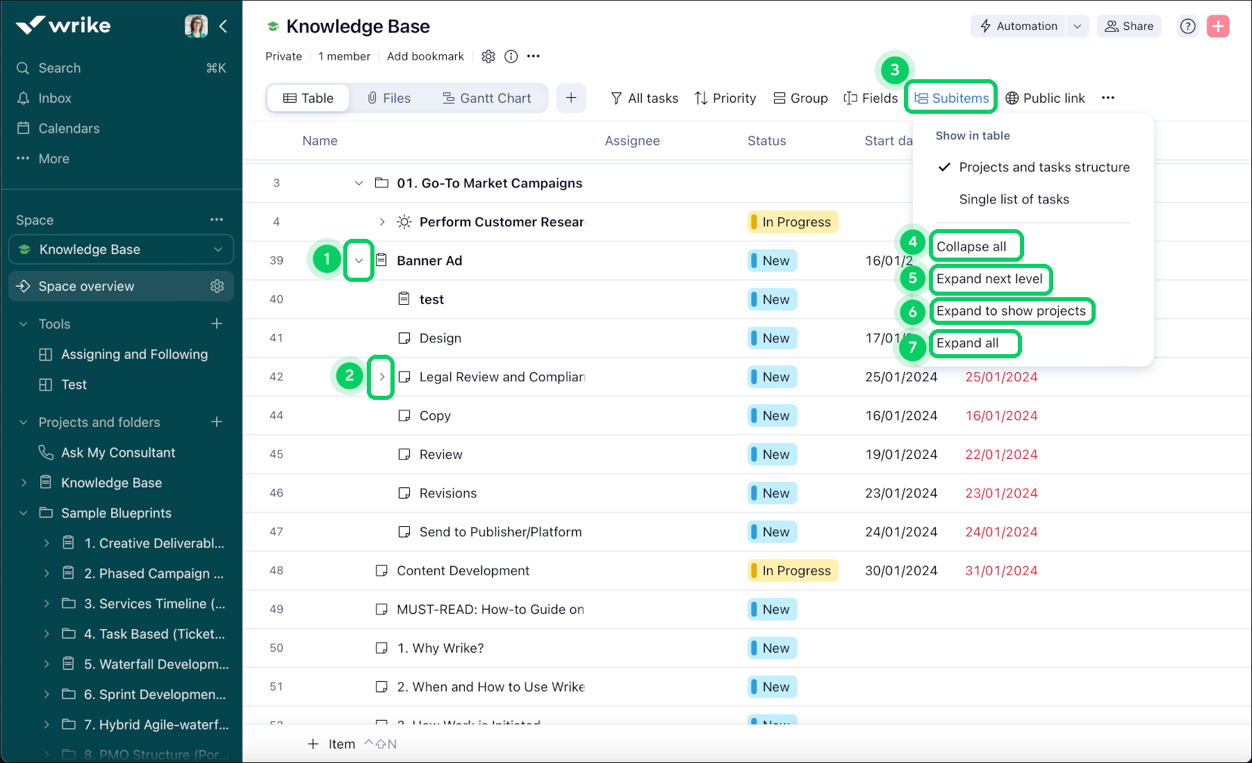 Table View in Wrike – Wrike Help Center