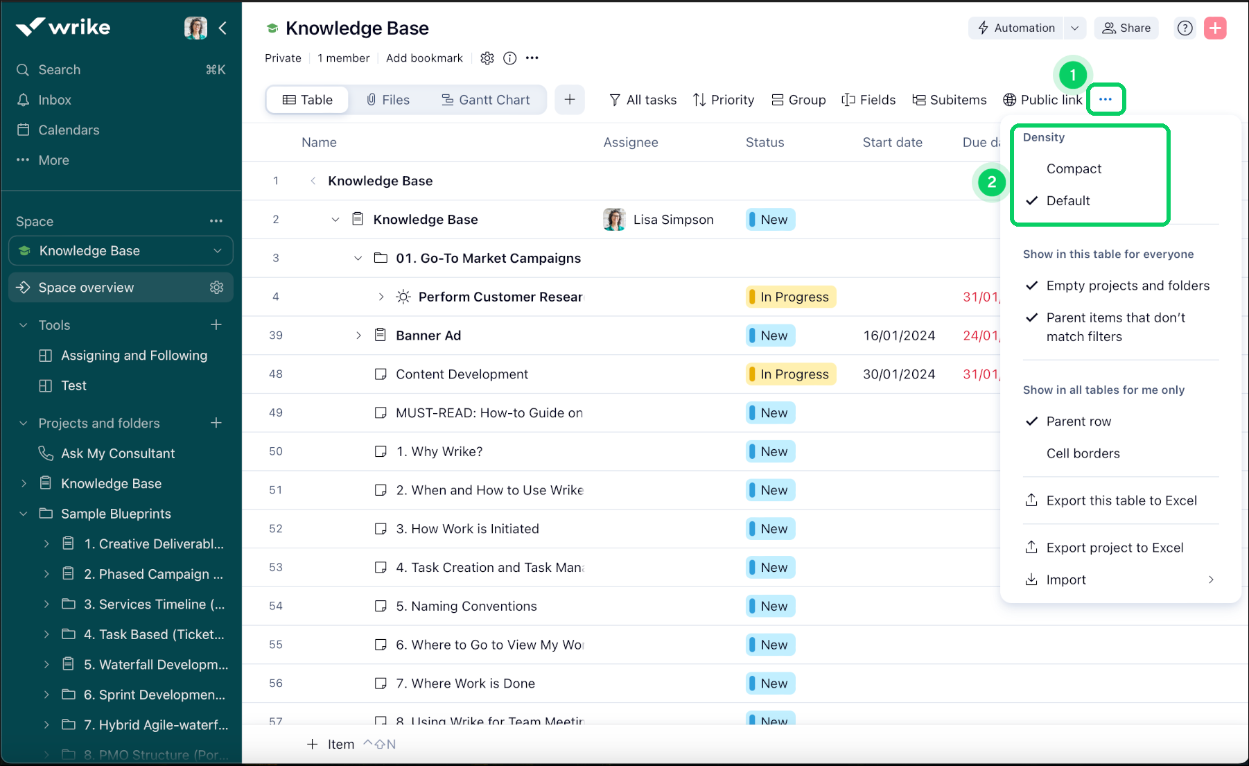 Table View in Wrike – Wrike Help Center