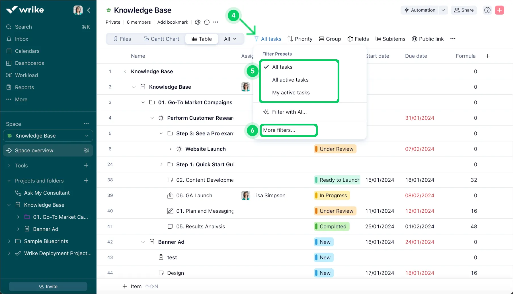 Table View in Wrike – Wrike Help Center