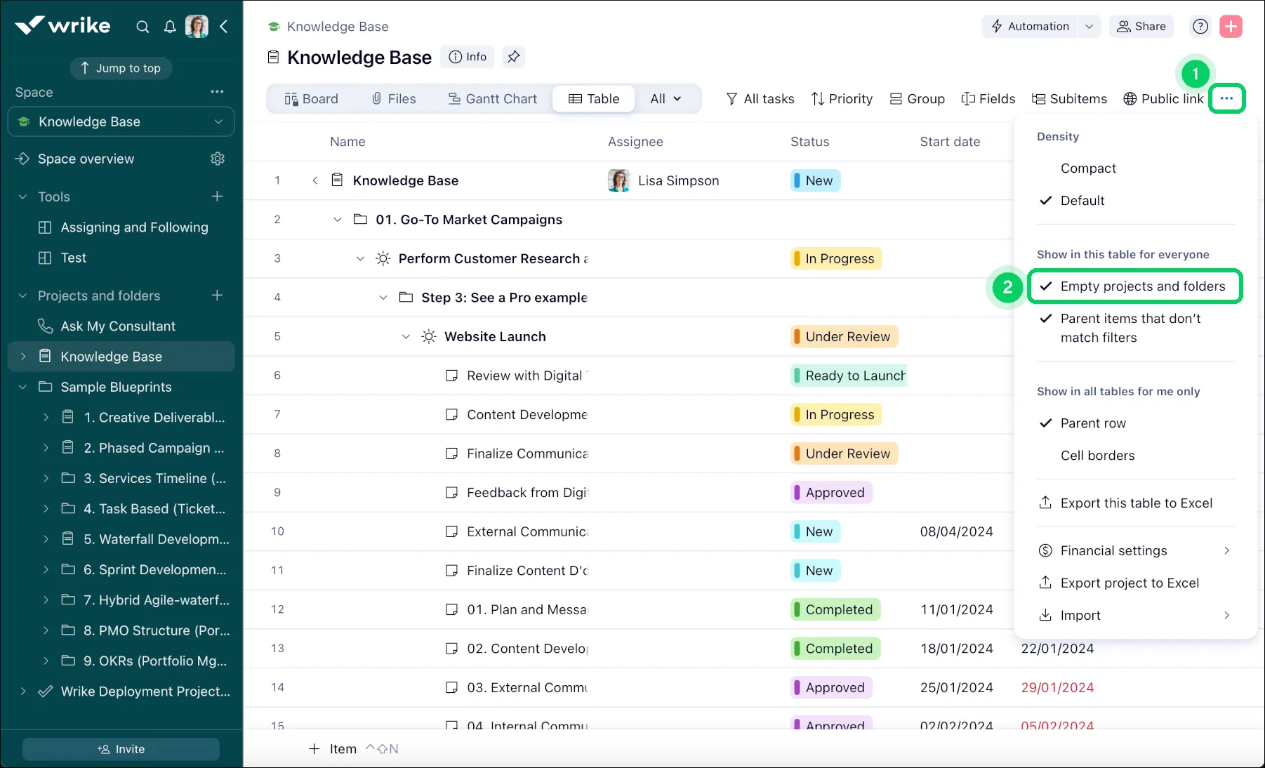 Table View in Wrike – Wrike Help Center
