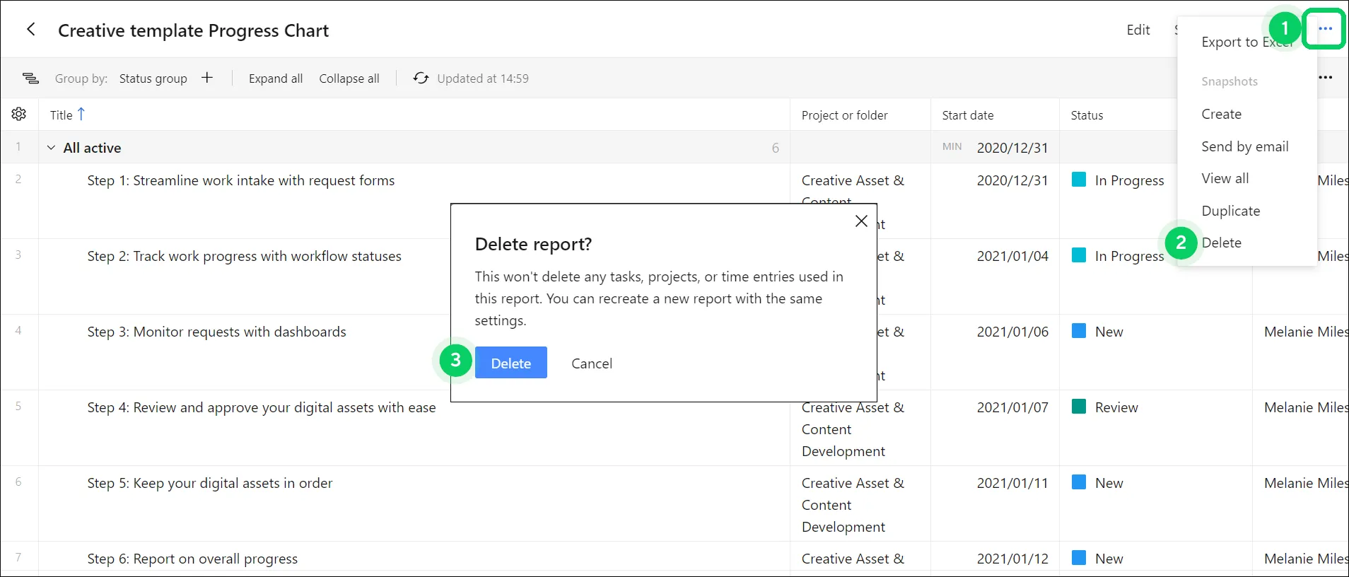 Deleting Reports – Wrike Help Center