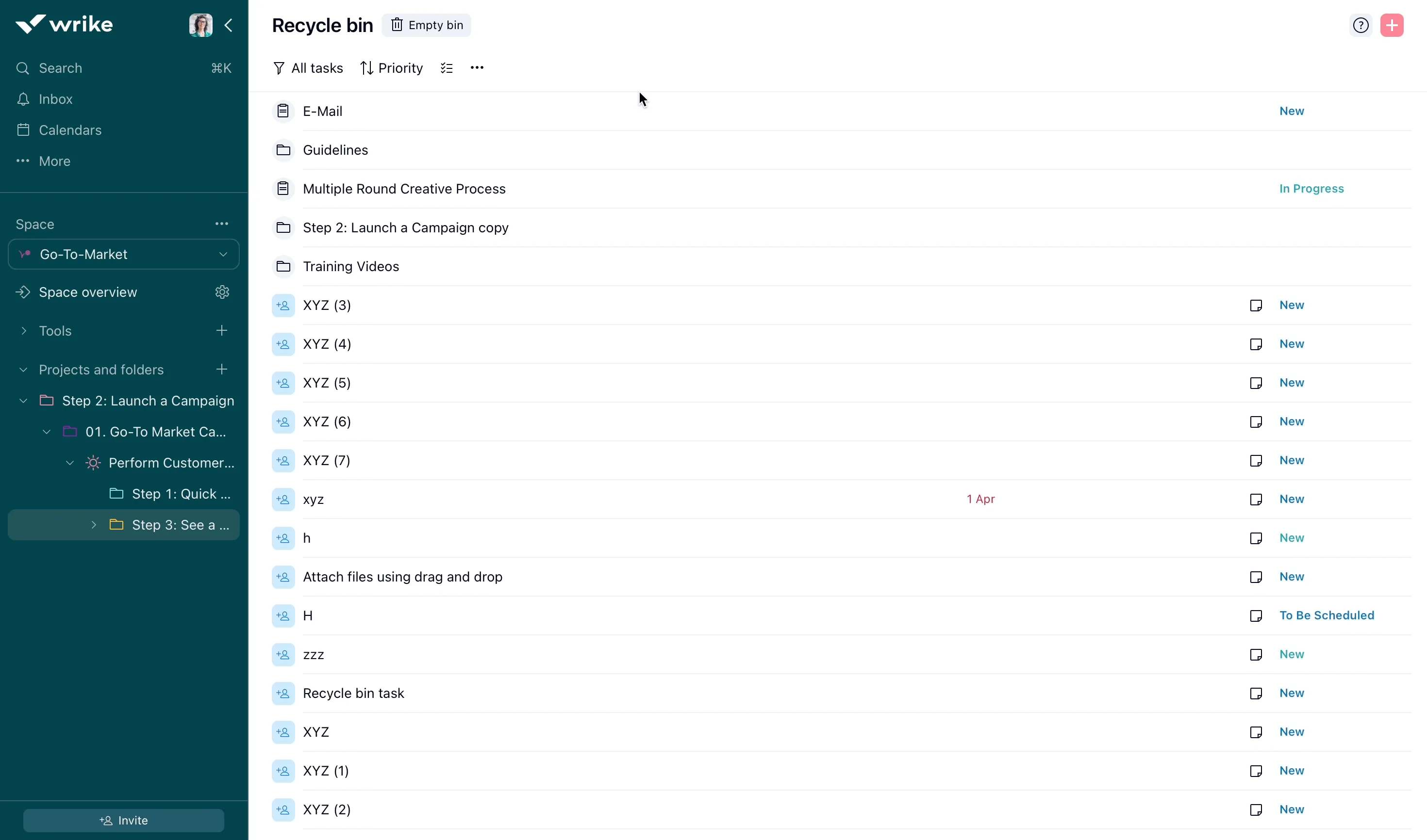 Deleting and Restoring a Task – Wrike Help Center