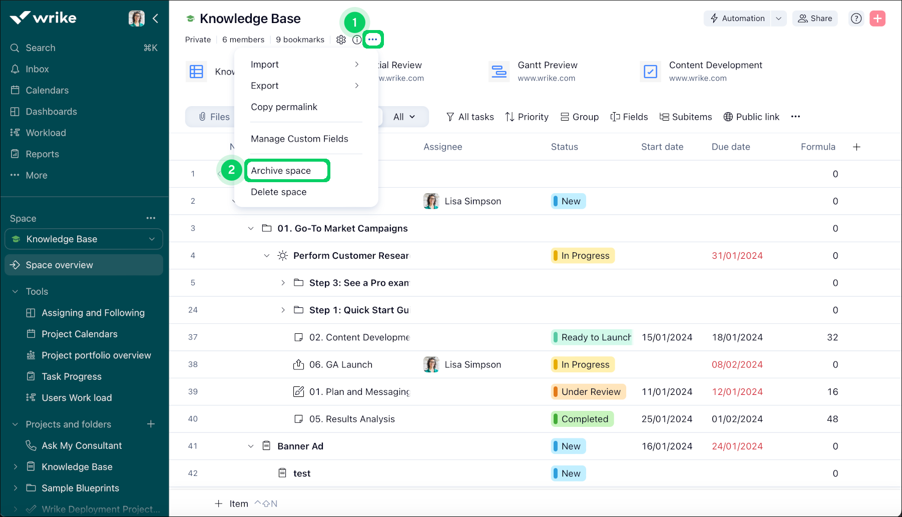 Archiving and Unarchiving Spaces – Wrike Help Center