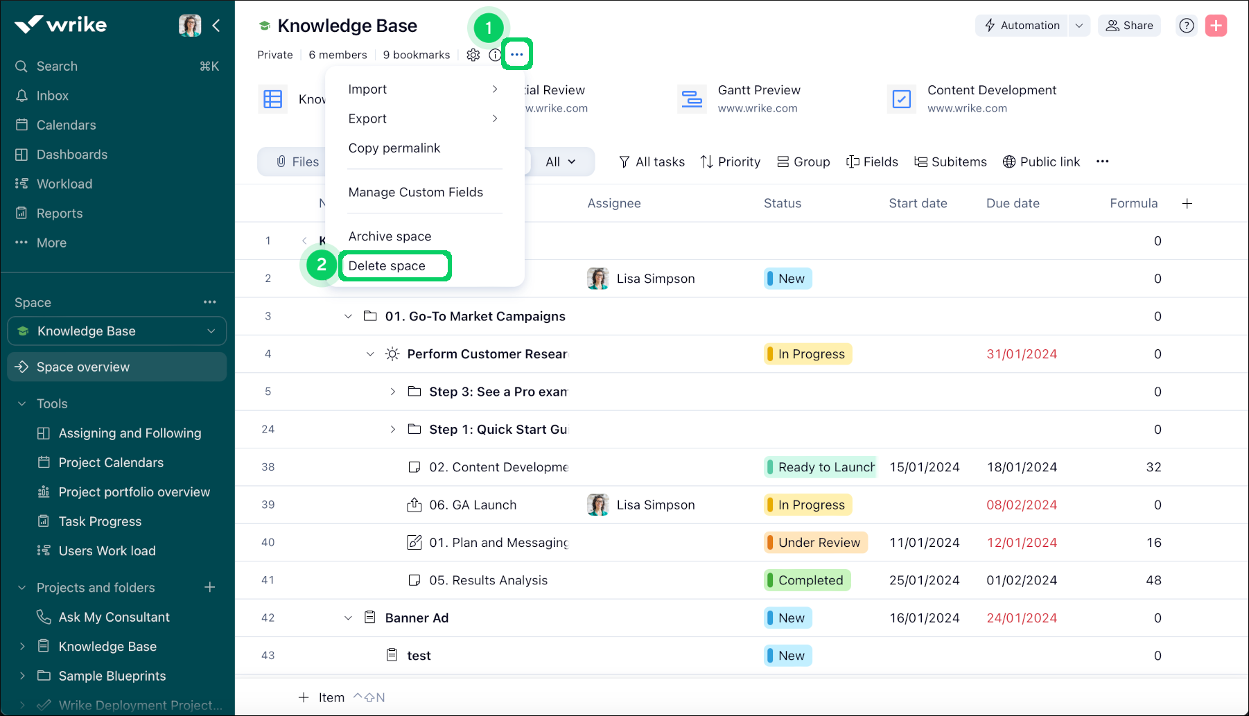 Deleting Spaces – Wrike Help Center