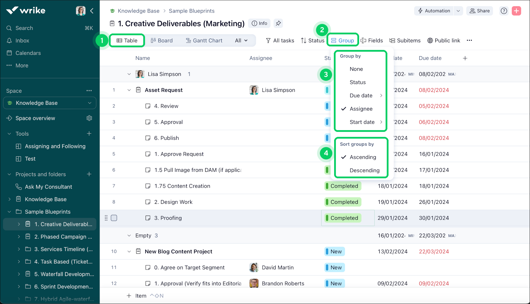 Grouping in Table View – Wrike Help Center