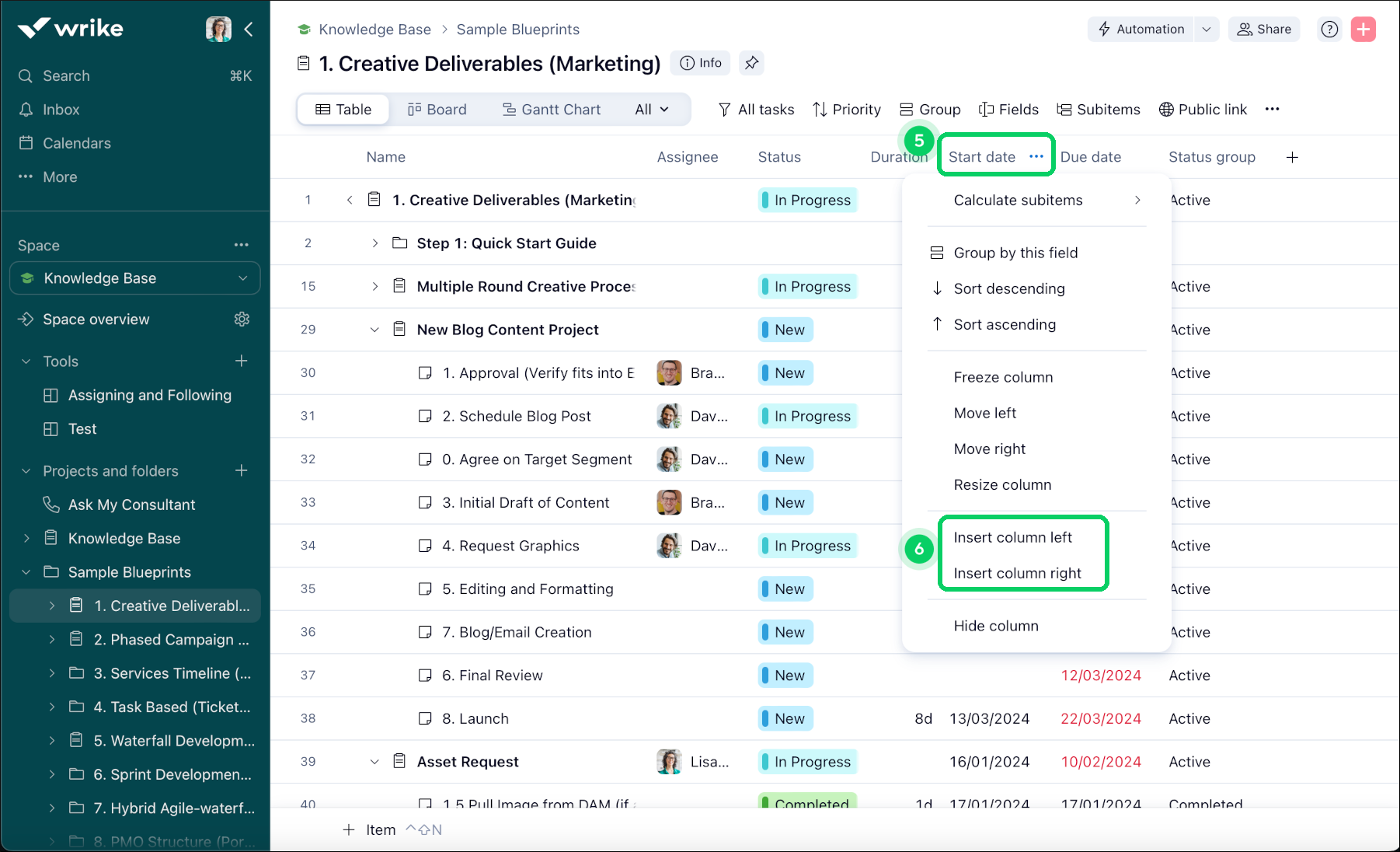 Rearranging Columns in Table View – Wrike Help Center