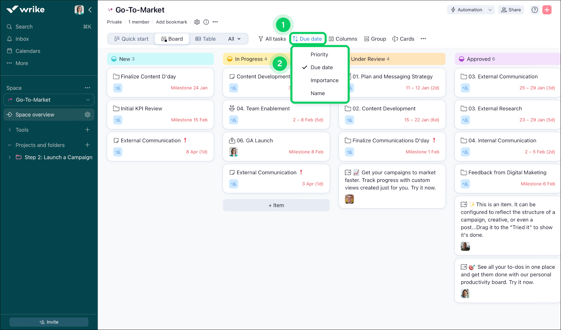 Sorting and Filtering Tasks in Board View – Wrike Help Center