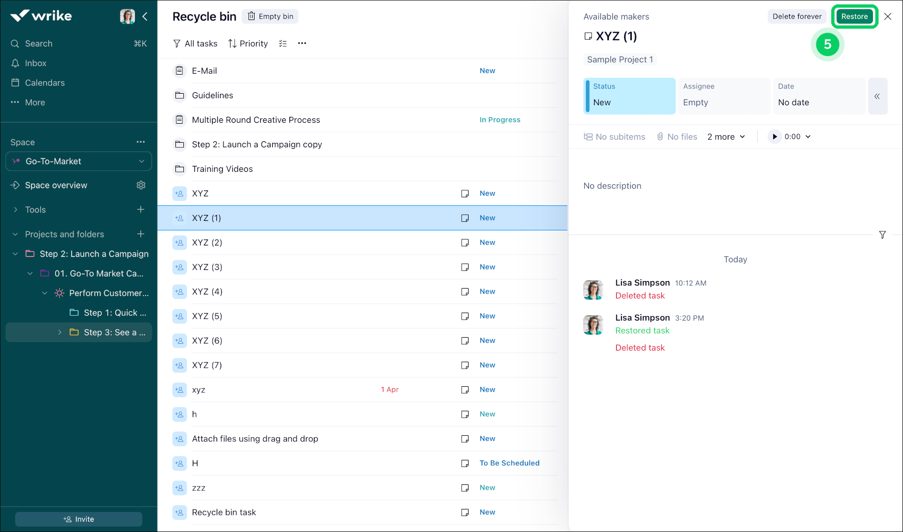 Deleting and Restoring a Task – Wrike Help Center