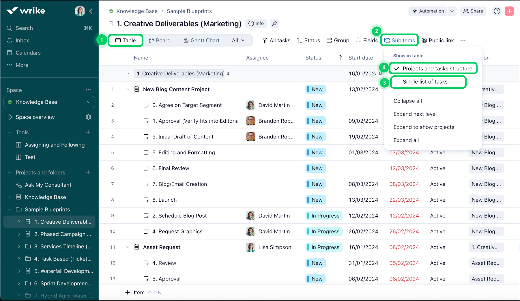 Grouping in Table View – Wrike Help Center