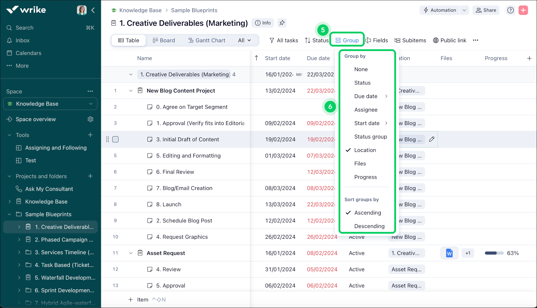Grouping in Table View – Wrike Help Center