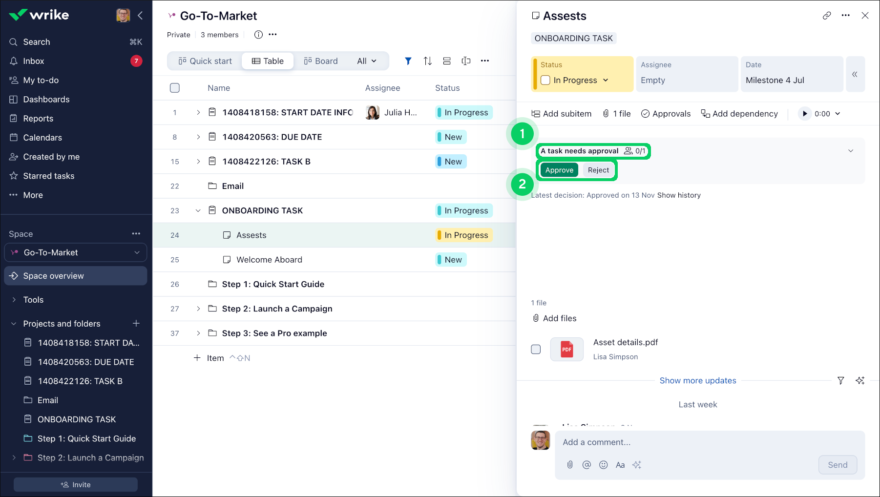 Aprobar una tarea, una carpeta o un proyecto – Portal de ayuda de Wrike